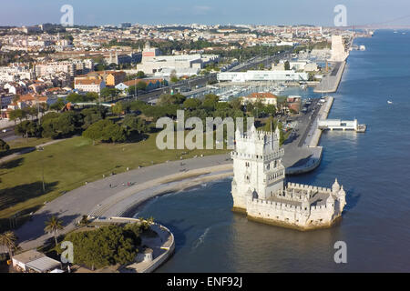 Aerial view of Belem tower - Torre de Belem in Lisbon, Portugal Stock ...