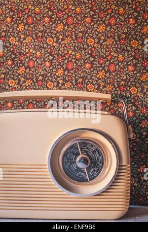 Vintage Radio with old-fashioned patterned tiles in the background ...
