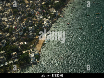 Aerial view of the village of Shela and Shela Beach on Lamu island ...