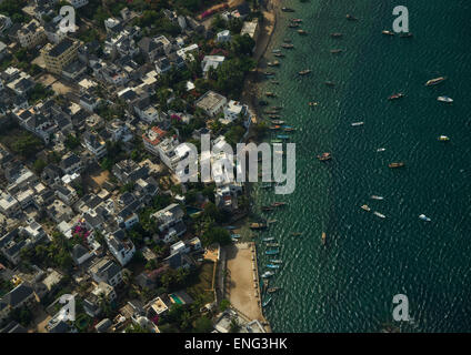 Aerial view of the village of Shela and Shela Beach on Lamu island ...