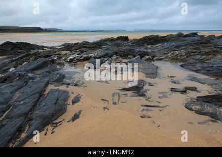 Rockpools on Constantine bay, North Cornwall, England, UK Stock Photo ...