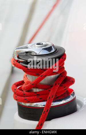 Steel Capstan with rope Stock Photo - Alamy