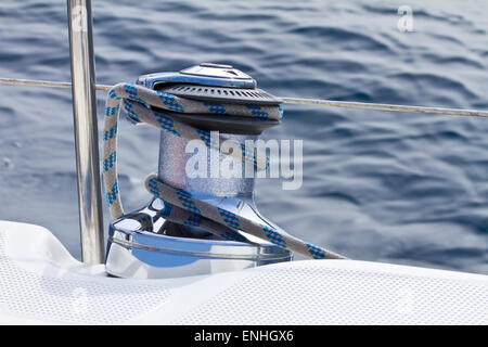 Closeup on a capstan on a sailboat Stock Photo - Alamy