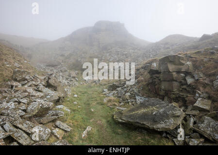 Remains of a disused quarry on Cracken edge near Chinley in Derbyshire ...