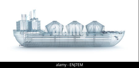 Oil tanker ship wire model isolated on white. My own design. 3D ...