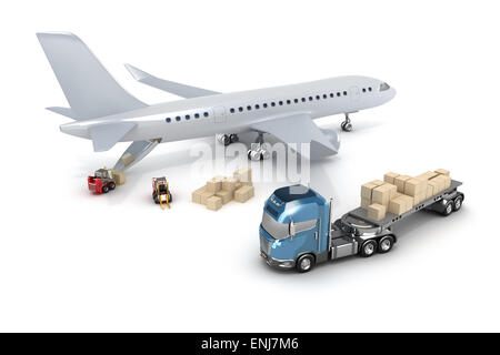 Airport : forklift is loading the airplane Stock Photo - Alamy