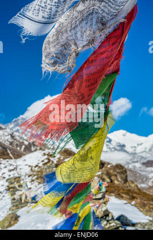 prayer flags blowing in the breeze, Everest National Park, Tibet Stock ...