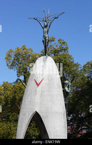 Vertical view of the Children's Peace Monument with Sadako Sasaki ...