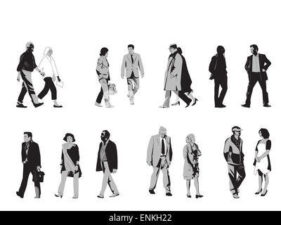 set of male silhouettes isolated on white background, 2d illustration ...