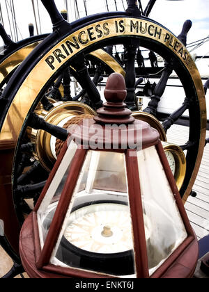 Ship's compass and wheel Stock Photo - Alamy