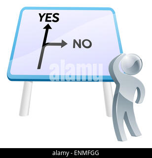 3d man with arrows YES NO in different directions. Arrows with ...