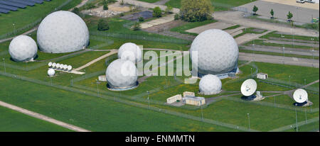 Bad Aibling, Germany. 8th May, 2015. An areal view of radar domes can ...