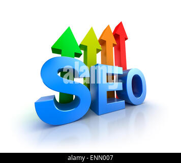 SEO concept with bar chart and arrow, 3D rendering isolated on white ...