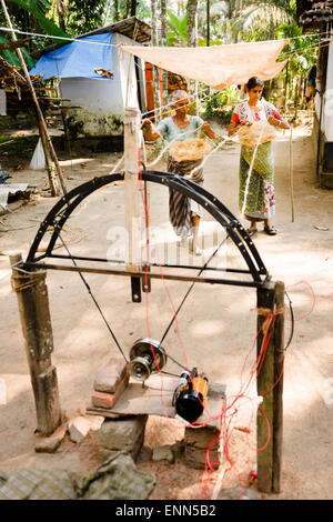 The making of rope from coconut husk - one of the specialities of the ...