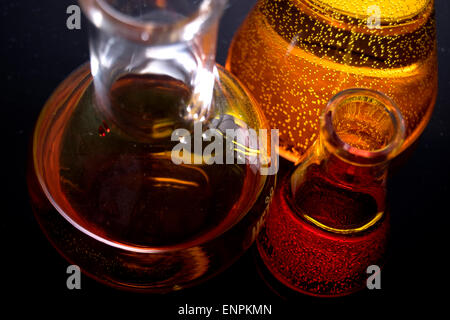 Chemistry, chemical reaction, chemistry lab, beakers, glass containers ...