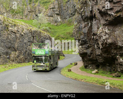 Open top tour bus for Cheddar caves and gorge Stock Photo - Alamy