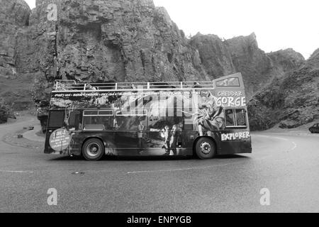 Open top tour bus for Cheddar caves and gorge Stock Photo - Alamy