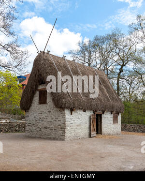 Traditional old Viking Age house hut in Bork village, Dernmark, detail ...