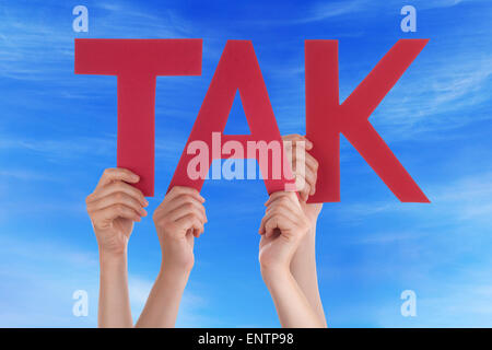 People Hold Straight Danish Word Tak Means Thanks Stock Photo - Alamy