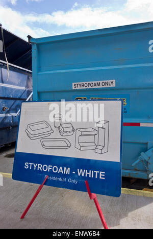 Styrofoam recycling sign and bin at the Burnaby recycling depot. People ...