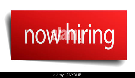 now hiring square paper sign isolated on white Stock Photo - Alamy