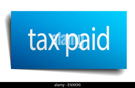 paid blue paper sign on white background Stock Photo - Alamy