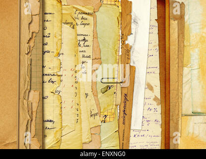 Old archive with letters, photos on the abstract grunge background ...