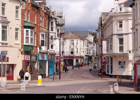 View along Fore Street, Seaton, Devon Stock Photo - Alamy
