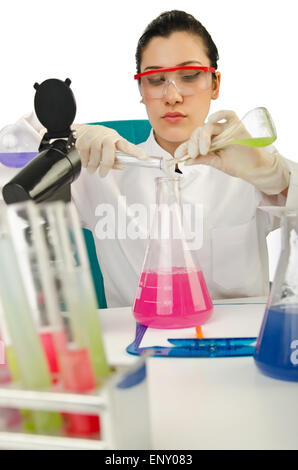 Female chemist in studio on white Stock Photo - Alamy