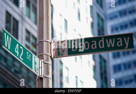 Street signs for Broadway and 42nd street in New York City Stock Photo ...
