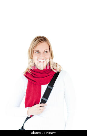 Beautiful cute college student against white background Stock Photo - Alamy