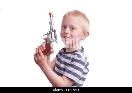 child with gun isolated on white. kid with gun to head Stock Photo - Alamy