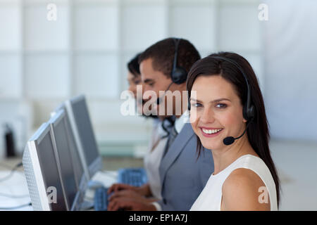 Businesswoman working in a call canter Stock Photo - Alamy
