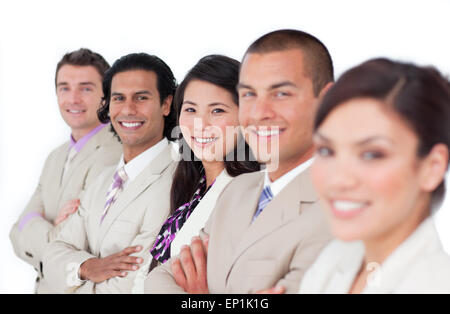 Presentation of a business team lining up against a white background ...