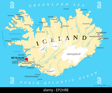 Iceland political map with capital Reykjavik. Republic and Nordic ...