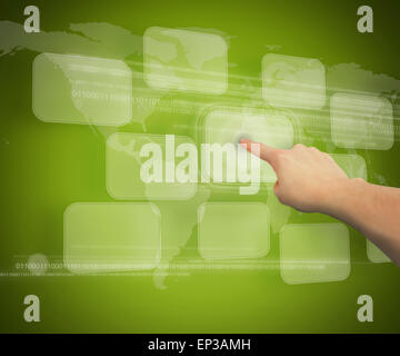 A 3d render of hand touching green digital gears Stock Photo - Alamy