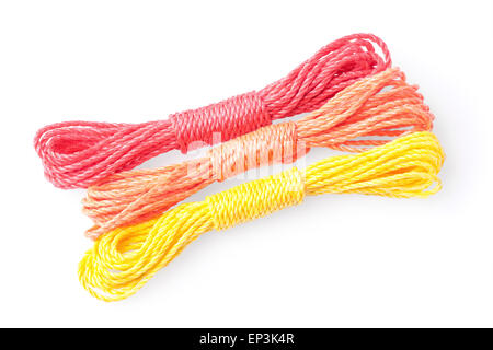three color ropes isolated on white background Stock Photo - Alamy