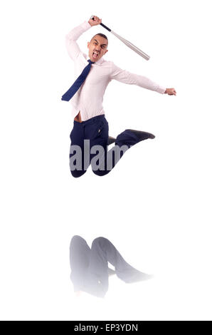 Jumping businessman with baseball bat Stock Photo - Alamy