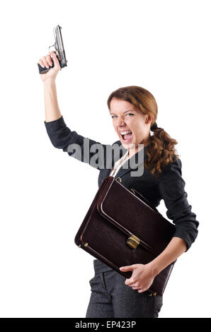 Woman businewoman with hand gun Stock Photo - Alamy