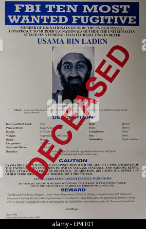FBI Most Wanted poster of Osama Bin Laden the Al Qaida terrorist group ...