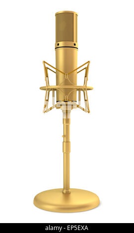 Vintage metal microphone with stand on a stage with wooden platform and ...