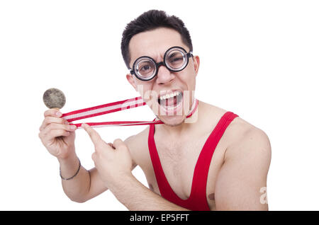 Funny wrestler with winners medal Stock Photo - Alamy