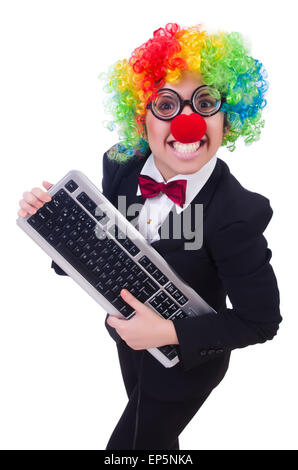 Funny clown with keyboard on white Stock Photo - Alamy