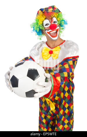 Clown with football ball on white Stock Photo - Alamy