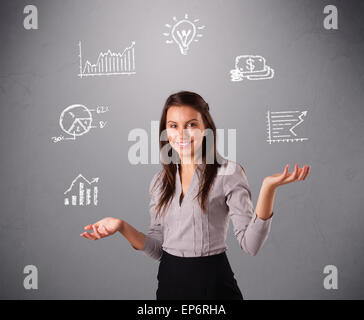 beautiful young woman juggling with statistics and graphs Stock Photo ...