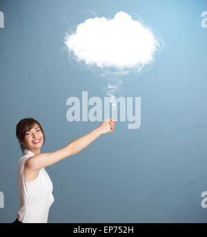 Beautiful lady holding cloud Stock Photo - Alamy