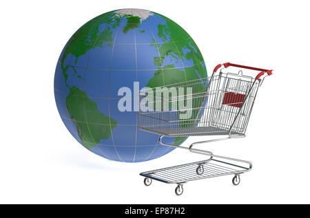 Shopping cart with Earth Globe. Global shopping concept, 3D rendering ...