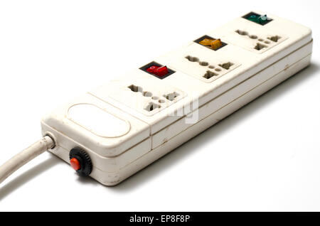 electric multiple socket outlet on a white background Stock Photo - Alamy