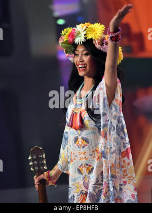 Mannheim, Germany. 14th May, 2015. Jury member Heidi Klum bids farewell ...