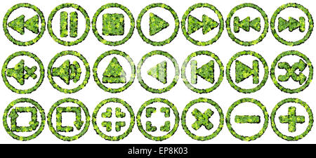 Media control shuffle icon, made from green leaves isolated on white ...